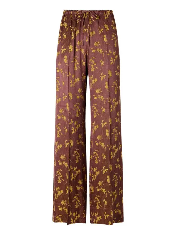 Dries Van Noten Golden Floral Print Wide Leg Pants - Brown