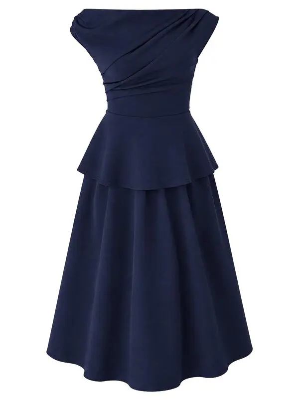 GIRL IN MIND Connie Peplum Midi Dress Navy - Blue