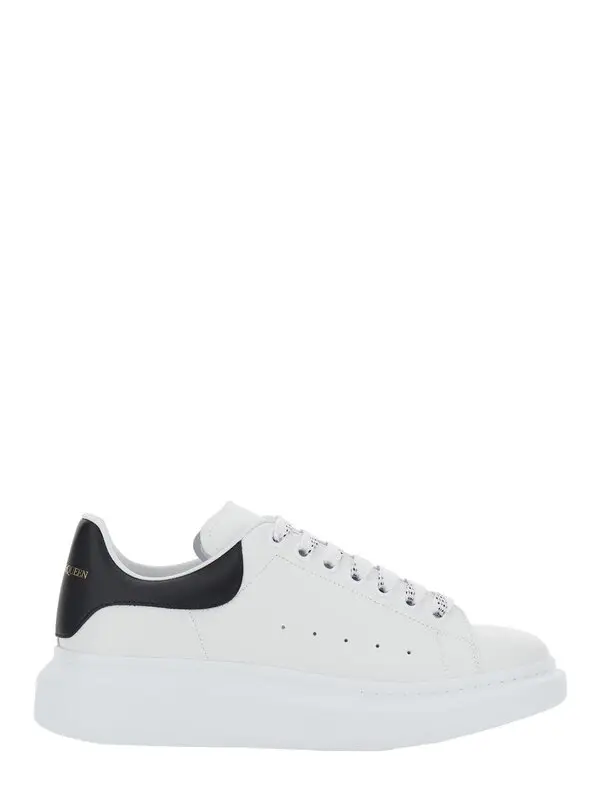 Alexander McQueen Black And Low Top Sneakers With Logo Lettering On Tongue And Contrasting Heel In Leather - White