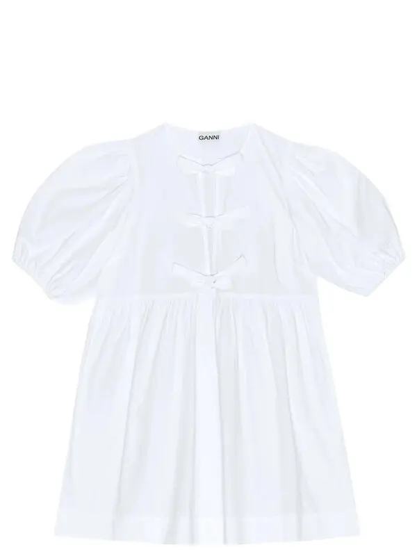 GANNI Organic Cotton Bow-detailed Dress - White
