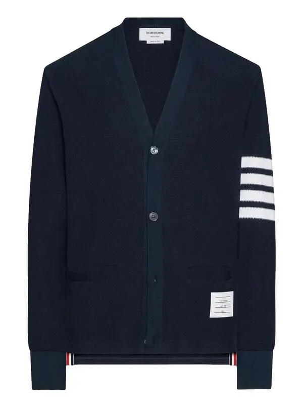 Thom Browne Piqué Weave 4-bar Stripe Cardigan - Blue