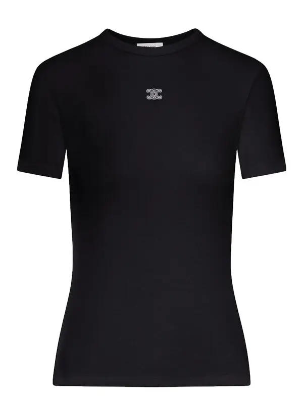 Celine Slim Fit Cotton T-shirt With Triomphe Embroidery - Multicolor