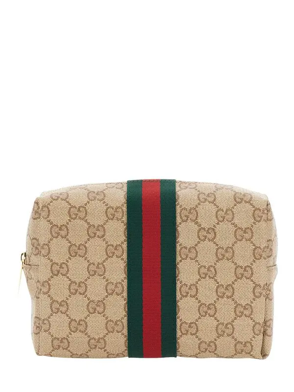 Gucci Beige Pouch With All-over Gg Motif And Web Detail In Fabric For - Multicolor