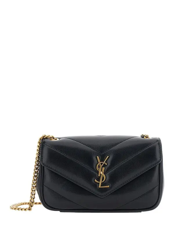 Saint Laurent Loulou' Mini Crossbody Bag With Cassandre Plate On The Front And Chain Strap In Leather For - Black