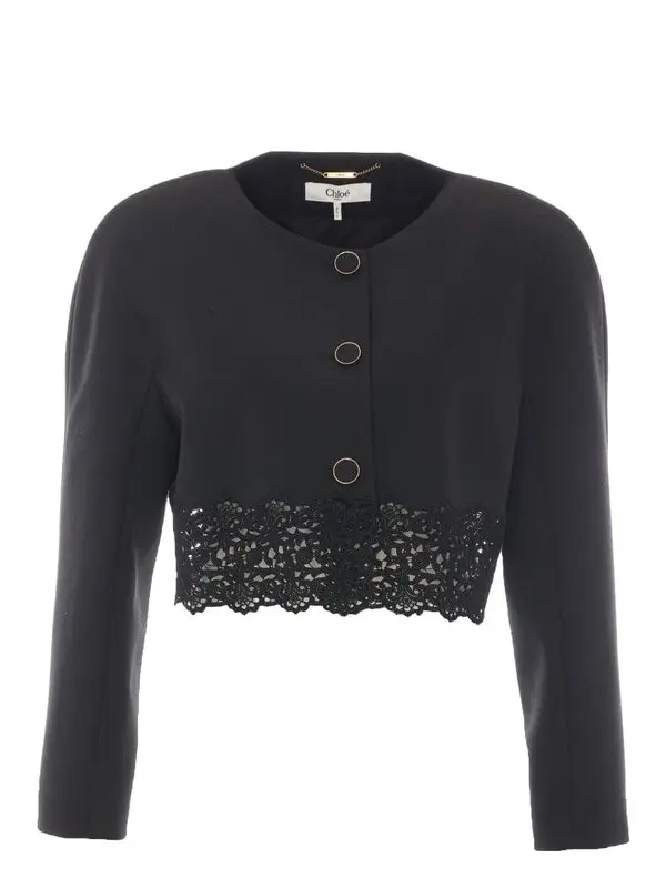 Chloé Cropped Jacket With Lace Details - Black