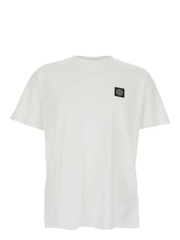 Stone Island Crew Neck T-shirt With Logo Patch On Front In Cotton For - Multicolor