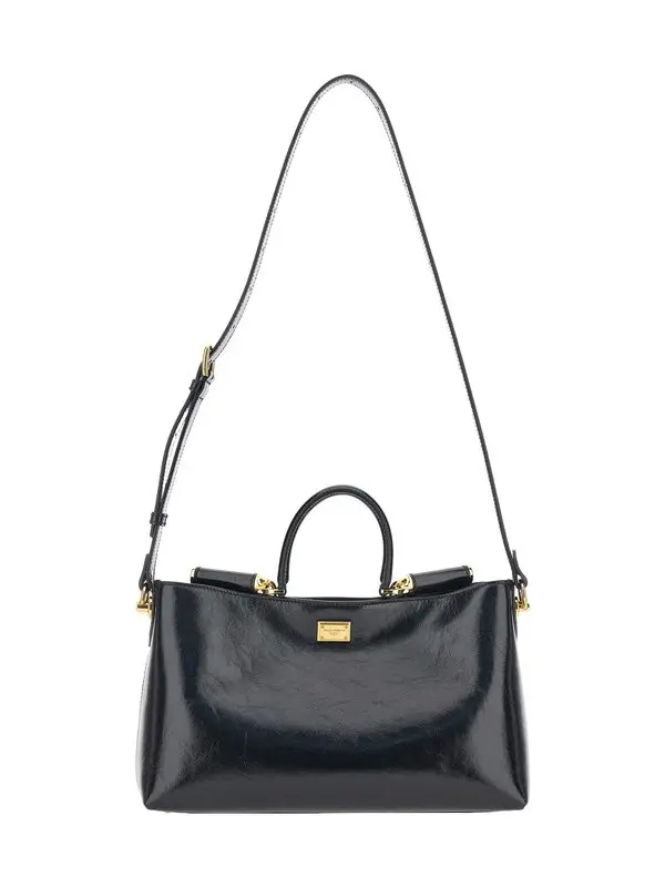 Dolce & Gabbana Handbag 'vittoria' With Adjustable Shoulder Strap And Logo Plate In Leather For - Black