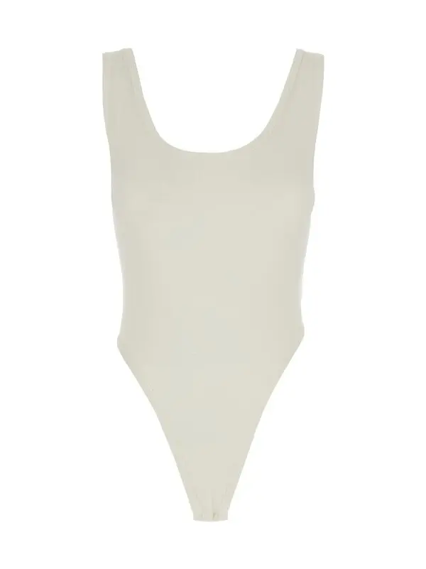 Phoebe Philo White Bodysuit With Round Neck In Silk Blend Stretch - Multicolor