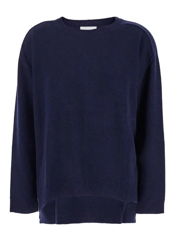 P.a.r.o.s.h Blue Crewneck Sweater With Asymmetric Hem In Wool And Cashmere - Multicolor