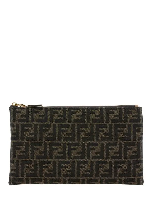 Fendi Flat Clutch 'medium Baguette' In Jacquard Ff Fabric Brown - Multicolor