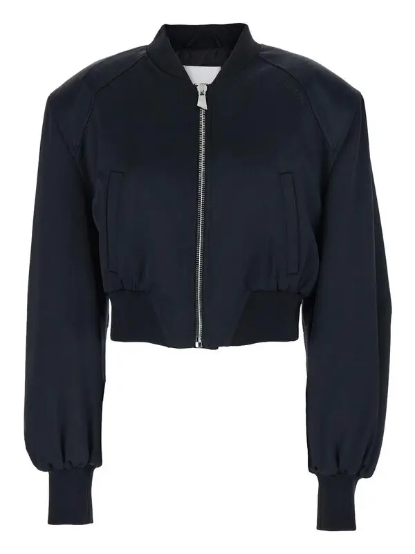 Attico Short Bomber Jacket With Tone-on-tone Logo Embroidery On The Front In Black Viscose For - Multicolor