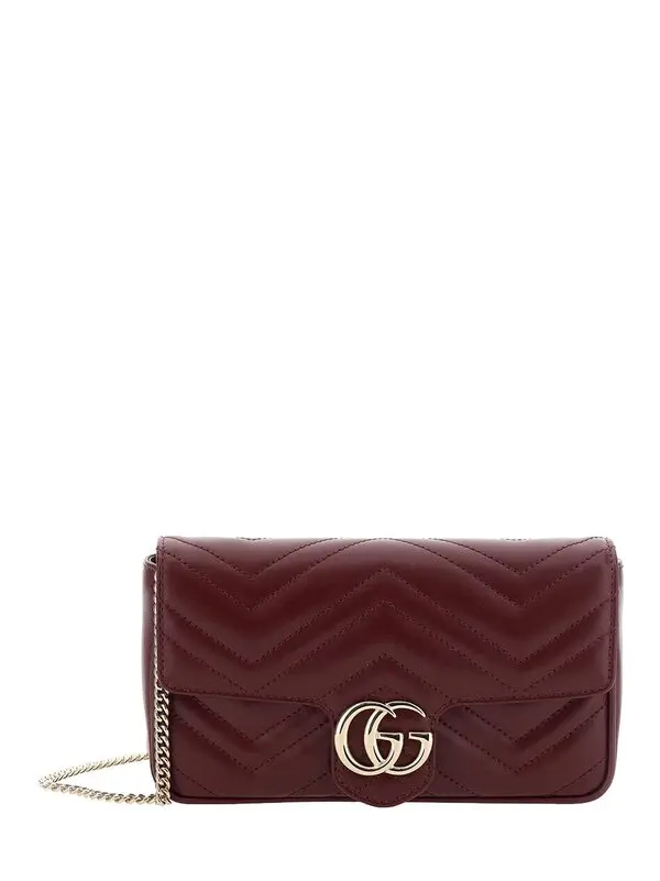 Gucci Gg Marmont 2.0' Bordeaux Mini Crossbody Bag With Double G In Chevron Leather - Multicolor