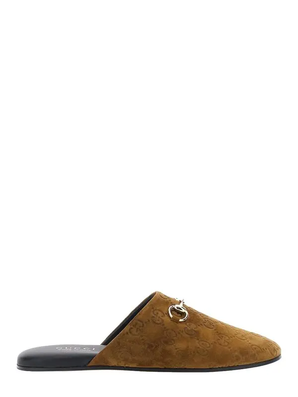 Gucci Suede Gg Motif Horsebit Mule - Multicolor