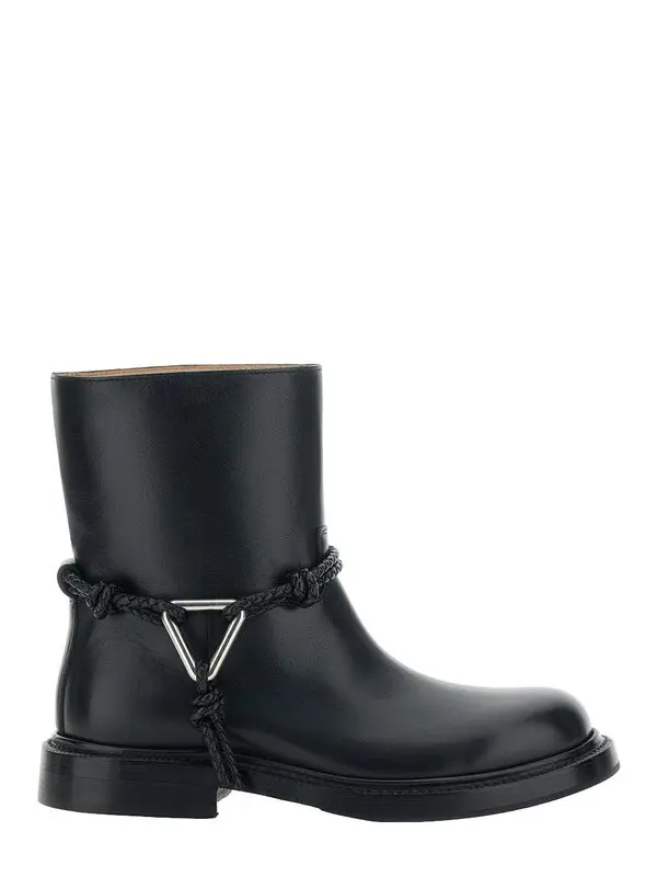 Bottega Veneta Black Ankle Boots With Metallic Detail On The Side And Applied Laces In Leather - Multicolor