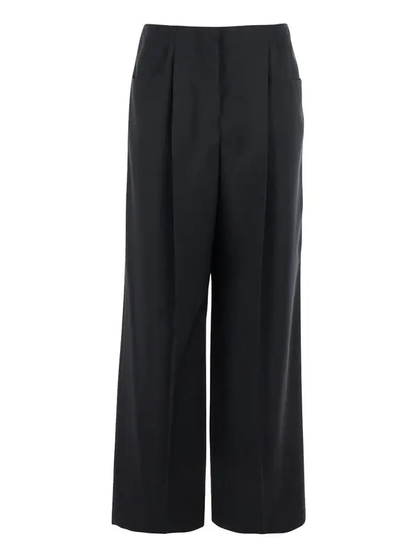 Fendi Black Pants With Front Pences And Wide Leg In Wool - Multicolor