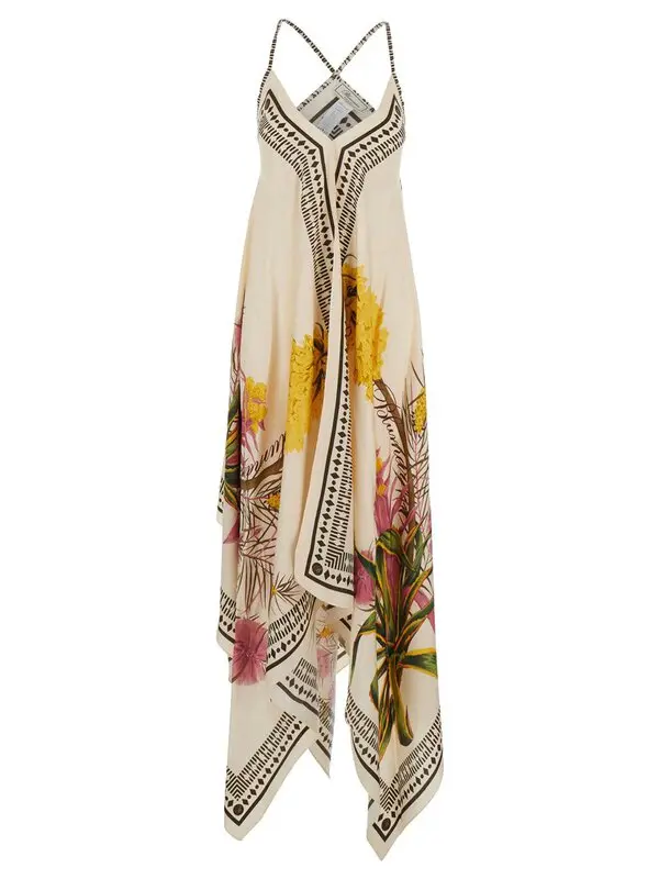 Blumarine Long Dress With Thin Straps And All-over Floral Print In Twill For - Multicolor