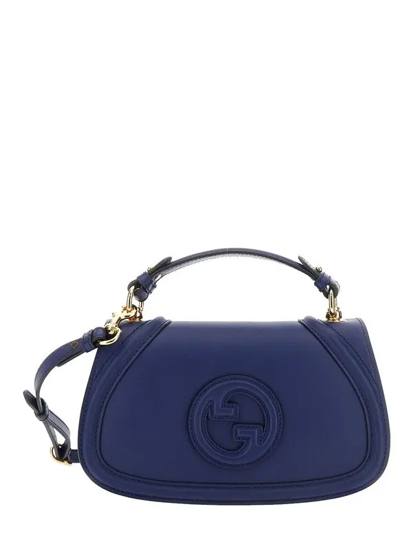 Gucci Blondie' Blue Handbag With Gg Logo Plaque On The Front In Leather - Multicolor