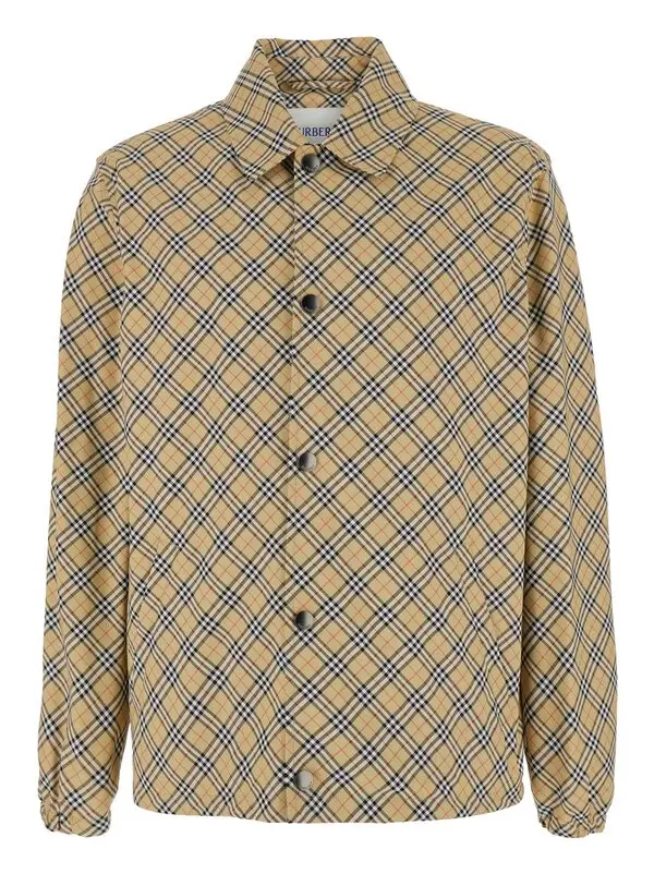 Burberry Slindon' Beige Jacket With Classic Collar And All-over Check Motif In Tech Fabric - Multicolor