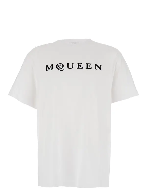 Alexander McQueen White Crewneck T-shirt With Logo Lettering On The Front In Cotton - Multicolor