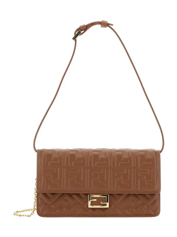 Fendi Brown Crossbody Bag With Ff All-over Relief Motif In Leather For - Multicolor