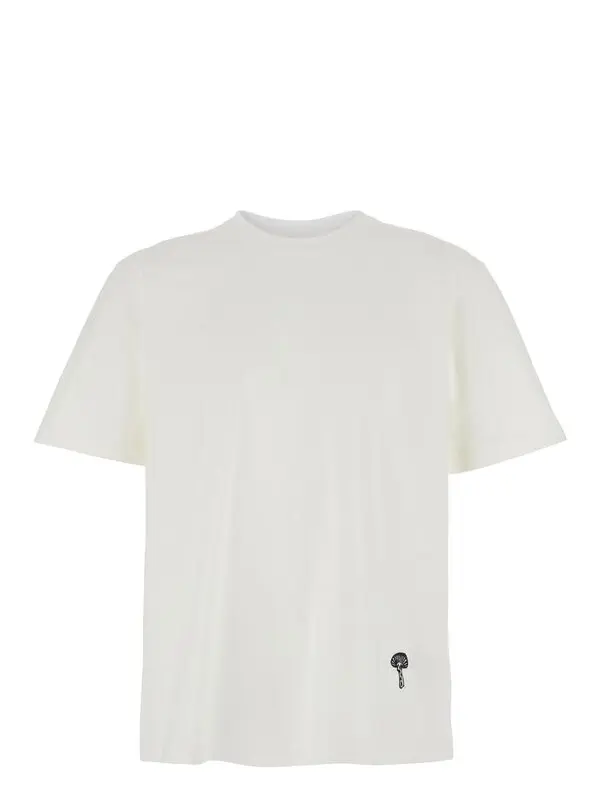 Bottega Veneta Crewneck T-shirt With Mushroom Embroidery On The Front In Cotton - White