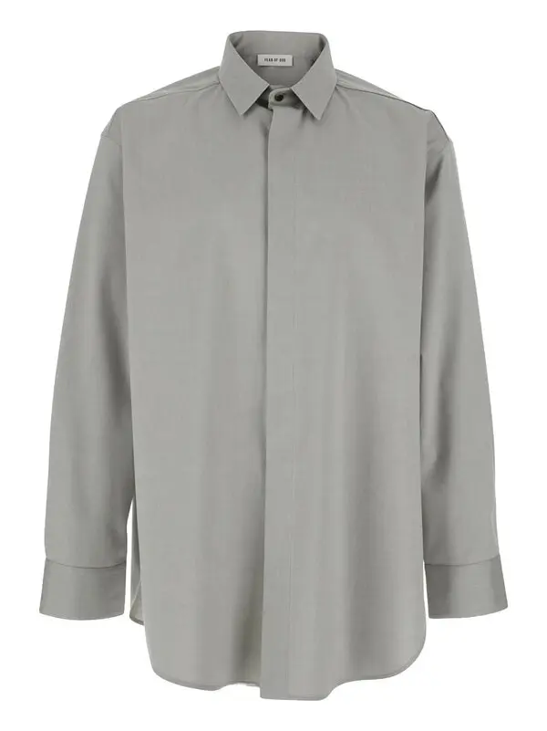 Fear Of God Grey Shirt With Classic Collar And Logo Patch On The Rear In Cotton And Wool Blend - Multicolor