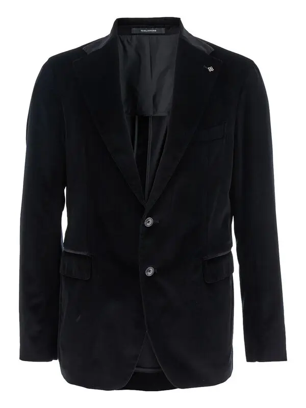Tagliatore Black Single-breasted Jacket With Notched Revers In Velvet - Multicolor