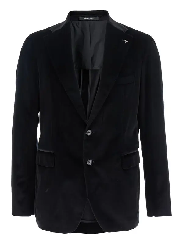 Tagliatore Black Single-breasted Jacket With Notched Revers In Velvet - Multicolor