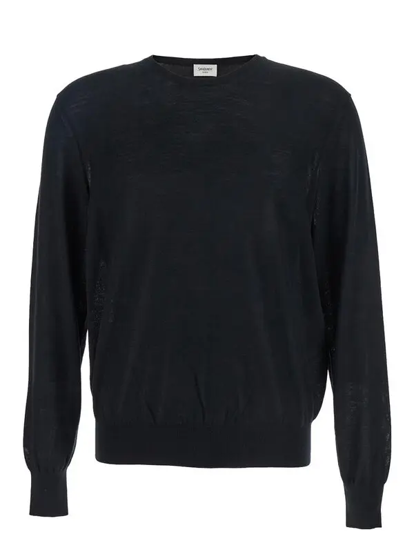 Saint Laurent Crewneck Sweater With Cassandre In Cashmere - Black