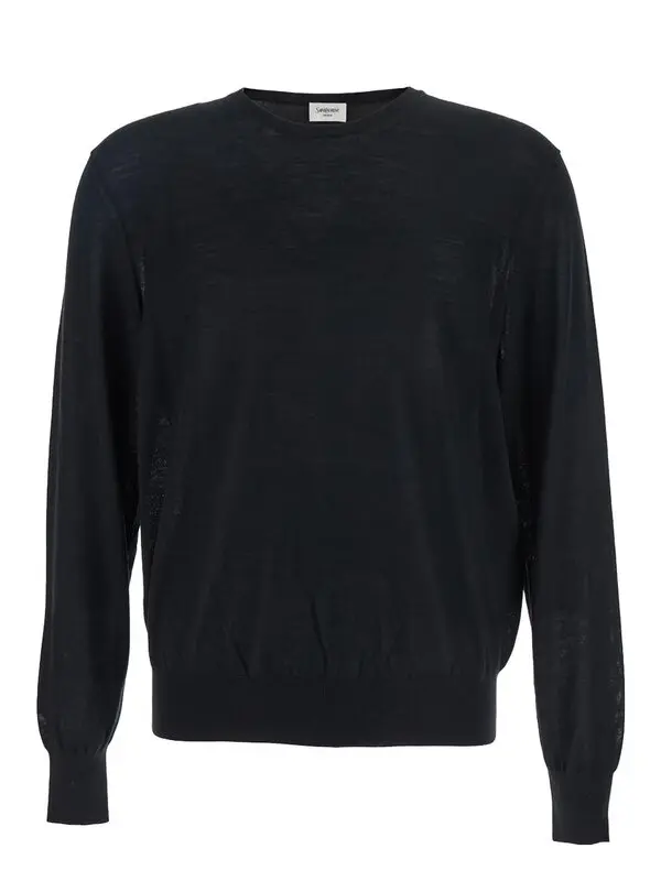 Saint Laurent Cashmere Cassandre Crewneck Sweater - Black