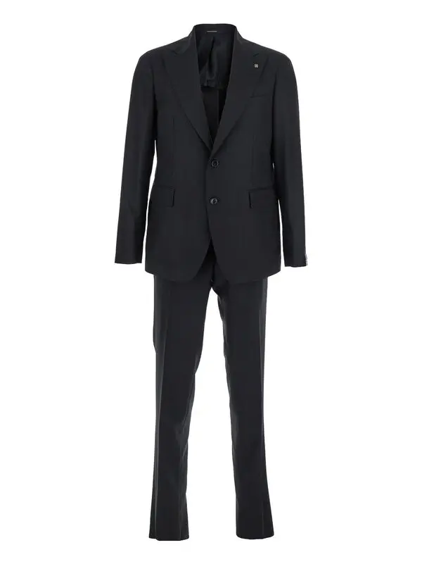 Tagliatore Black Single-breasted Suit With Peak Revers In Wool Stretch - Multicolor