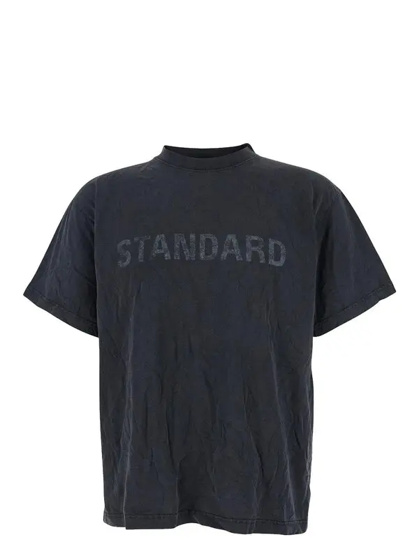 Balenciaga Black Crewneck T-shirt With Logo Print On The Front In Cotton - Multicolor