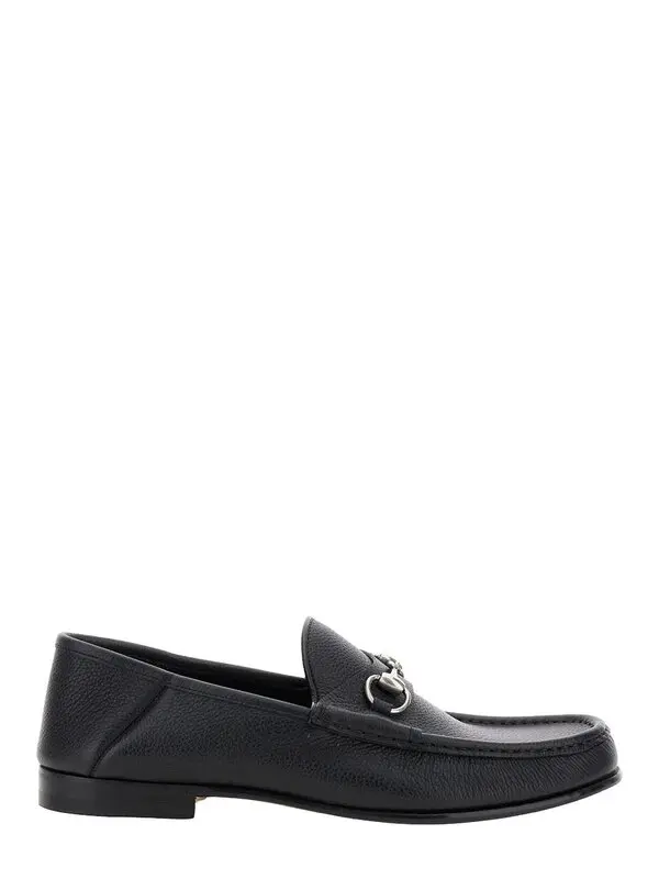 Gucci Black Loafers With Horsebit Detail On The Front In Hammered Leather - Multicolor
