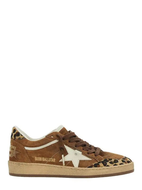 GOLDEN GOOSE Ballstar' Sneaker Low Top With Star Patch With Glitter And Animalier Print In Suede - Brown
