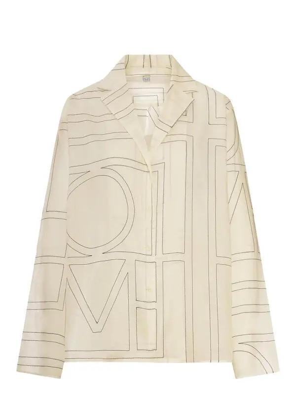 TOTEME Silk Shirt With Monogram Embroidery - Cream