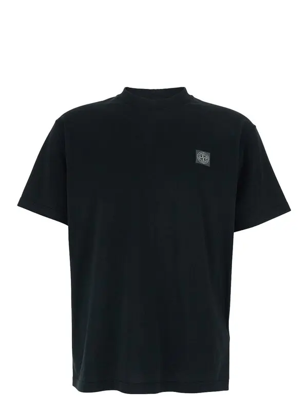 Stone Island Black Crew Neck T-shirt With Logo Patch On The Front In Cotton For - Multicolor