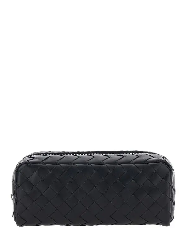 Bottega Veneta Avenue' Clutch With All-over Intreccio Motif In Black Leather For - Multicolor