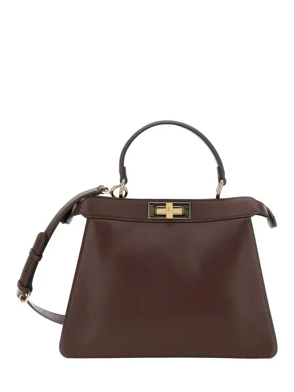 Fendi Peekaboo I See You' Handbag With Claw Closure And Sequins Embroidery Inside In Leather - Brown