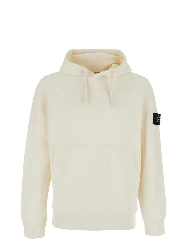 Stone Island Hooded Sweatshirt With Fixed Hood And Logo On The Front - White