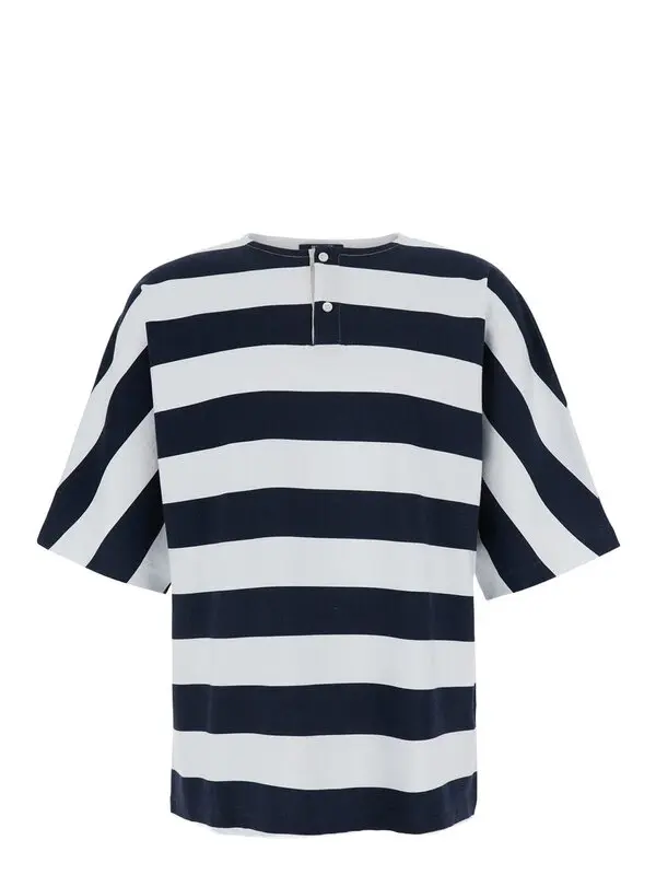 Jacquemus Le T-shirt Mariniere' Blue T-shirt With All-over Striped Motif And Logo Lettering On The Back In Cotton For - Multicolor
