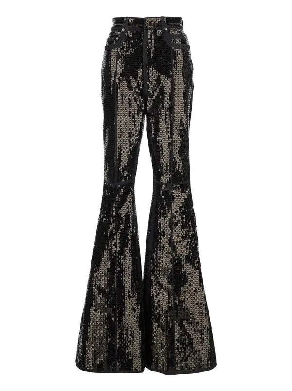Rick Owens Bolan Jeans Flared With Wide Leg And All-over Sequins In Black Denim - Multicolor