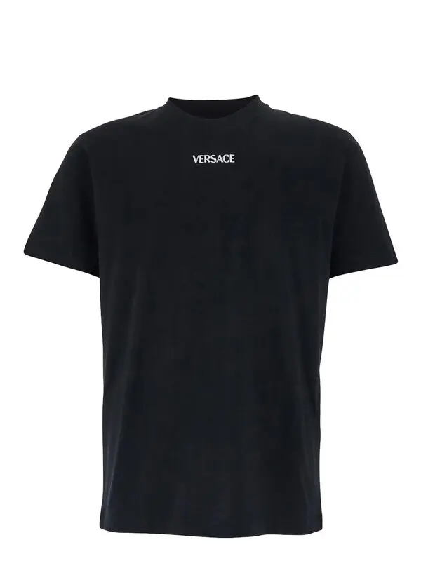 Versace T-shirt With Logo Lettering On The Front In Cotton For - Black