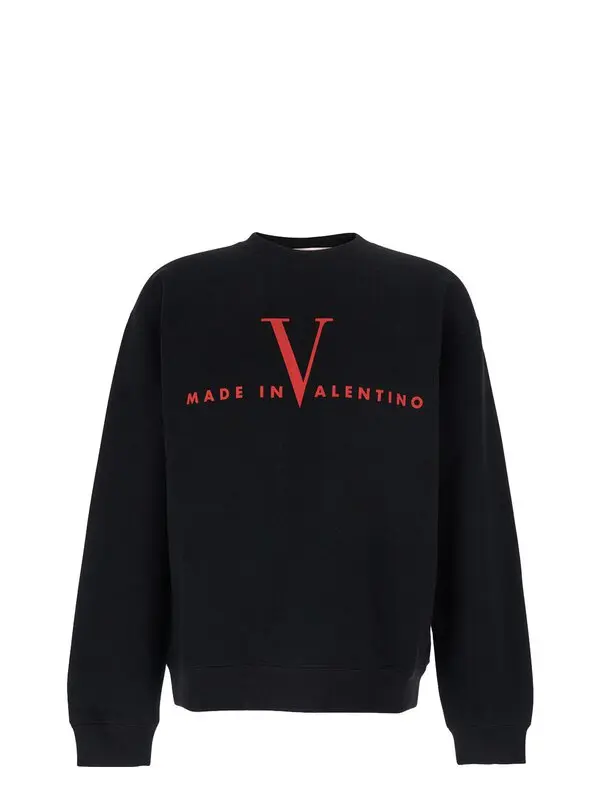 Valentino Garavani Sweatshirt With Logo Print On The Front And Dropped Shoulders In Black Cotton For - Multicolor