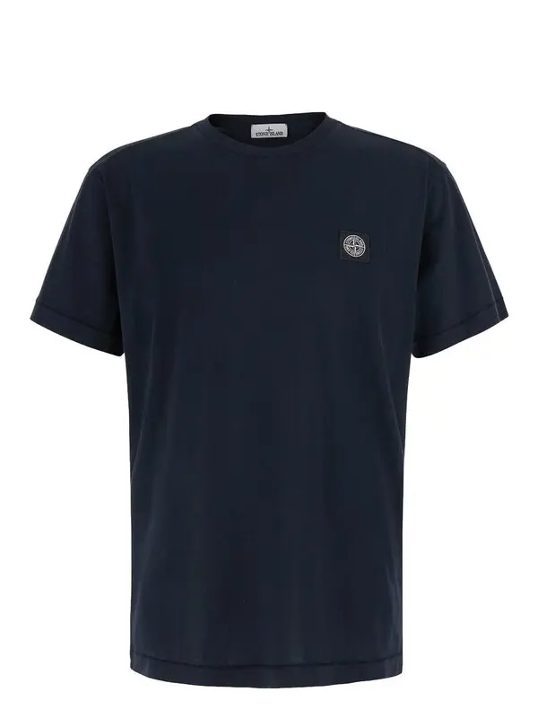 Stone Island Blue Crew Neck T-shirt With Logo Patch On The Front In Cotton For - Multicolor