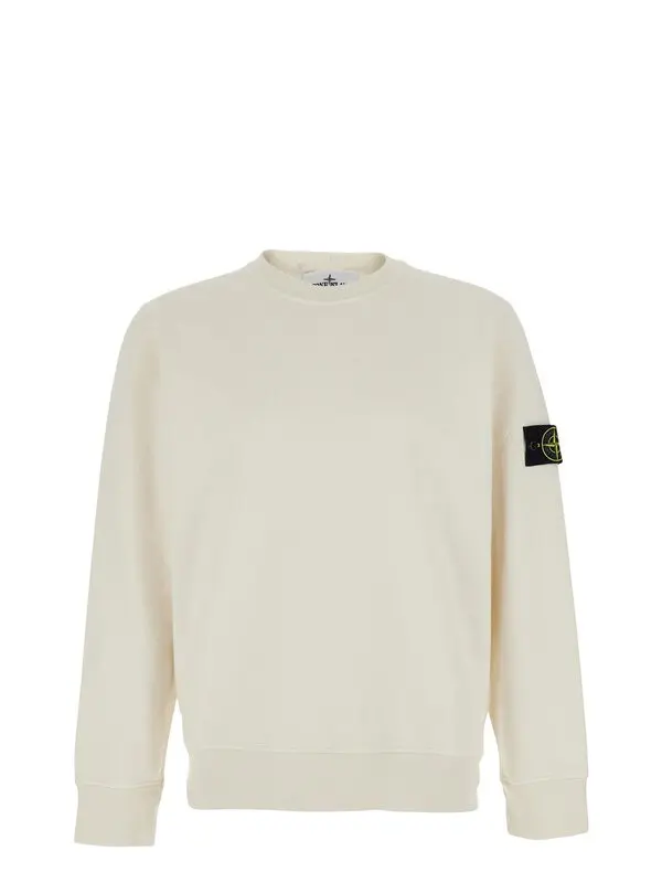 Stone Island Hooded Sweatshirt With Fixed Hood And Front Logo In White - Multicolor
