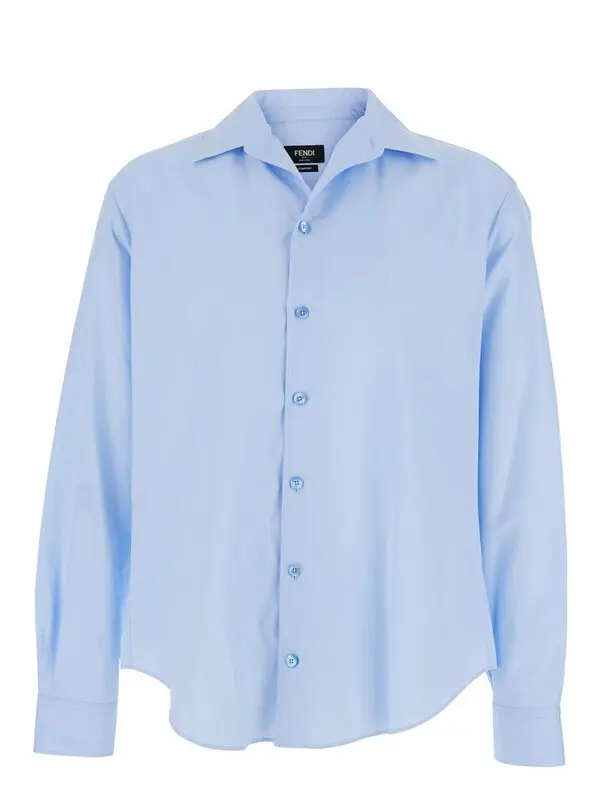 Fendi Light Blue Shirt With Classic Collar In Cotton For - Multicolor
