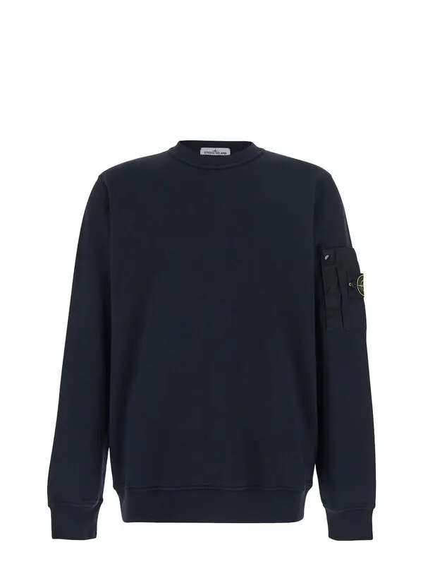 Stone Island Blue Sweatshirt With Crewneck And Logo Patch On Sleeve In Cotton For - Multicolor