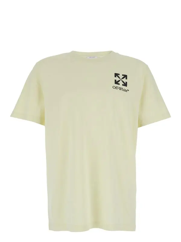 Off-White Light Yellow Crew Neck T-shirt With Logo On The Front In Cotton For - Multicolor