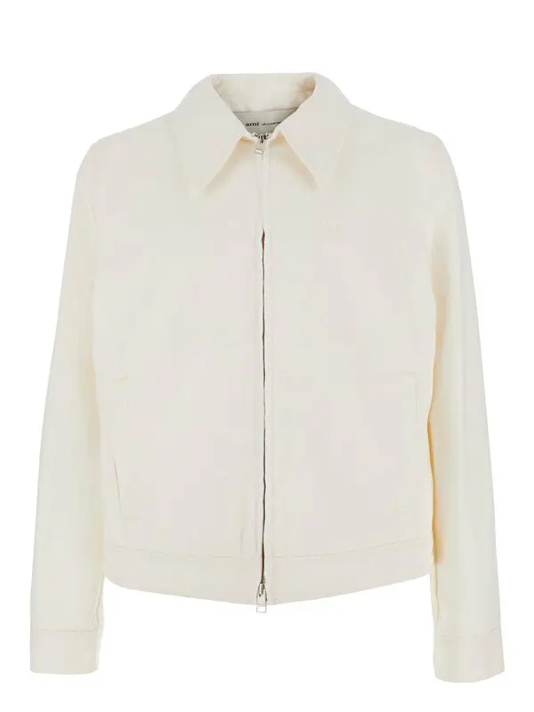 AMI Paris White Jacket With Classic Collar And Tone-on-tone Adc Embroidery On The Front In Fabric For - Multicolor