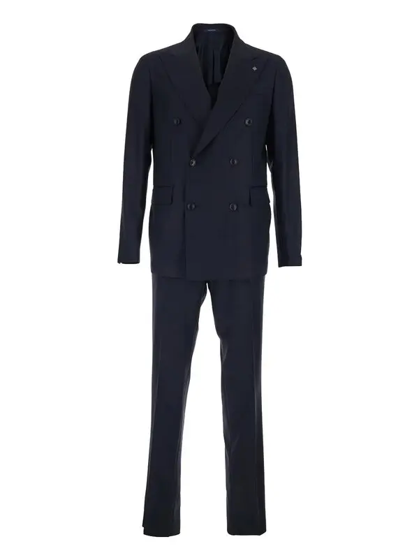 Tagliatore Vesuvio' Blue Double-breasted Suit With Peak Revers In Wool - Multicolor
